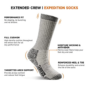 SAMSOX Merino Wool Boot Socks, Made in USA Heavyweight with Full Cushion, Bozeman XL