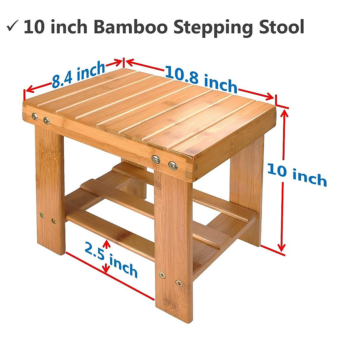 ASelected Bamboo Shower Bench Stool, 10 inch Wooden Foot Step Stool for Bathroom Bedroom Kitchen Mudroom Foyer Entryway Shoe Bench