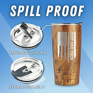 Onebttl Best Dad Ever Tumbler, Gifts for Father's Day, Birthday, Christmas from Daughter, Son, Wife, Stainless Steel Travel Mug 20oz, Wood Pattern