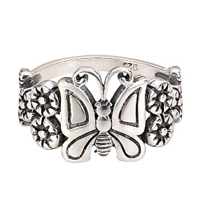 CloseoutWarehouse 925 Sterling Silver Butterfly Flower Forever Ring Size 8