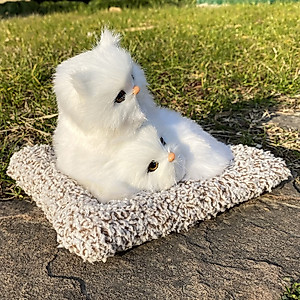 2 in 1 Simulation Furry Kittens Realistic Couple Cats on Rug/Home Shelf Car Decorative Statue - Pad Filled with Activated Carbon Beads (White)