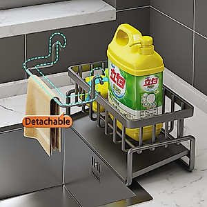 MINGFANITY Sponge Holder for Kitchen Sink with Drain Tray, Neat Kitchen Sink Caddy - Kitchen Sink Organizer - Quick Draining（Matte Black）