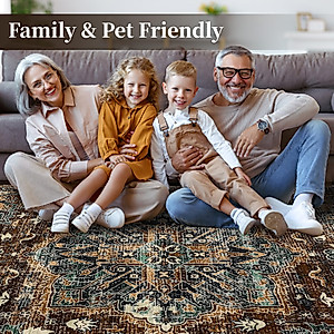 LUXLOOM Washable Rugs 9x12 Rug for Bedroom Vintage Living Room Rugs Bohemian Medallion Rug Boho Large Area Rug Non Slip Throw Rugs Stain Resistant Carpet for Office Dining Room 9'x12' Brown/Green