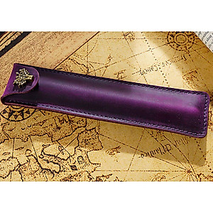 NUOBESTY Leather Pen Pouch Single Pen Case Holder Fountain Pen Pouch Soft Pen Sleeve Cover Durable Pen Case Desk Supplies (Purple)