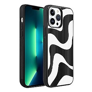 Wlxee Compatible iPhone 13 Pro Max 6.7”Wave Pattern Mobile Case，Shockproof and Slim TPU Material Non Slip Mobile Case Cute Zebra Pattern is Specially Designed for Ladies Girls-Black White