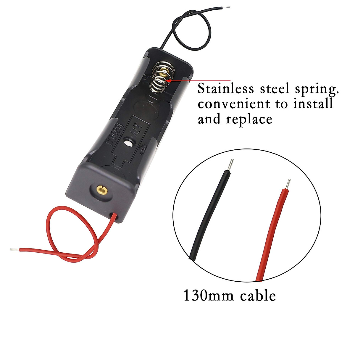 PNGKNYOCN 18650 Battery Clip 1 Slots 3.7V Plastic 18650 Battery Storage Box Case with Black and Red Wire Leads YOUCHENG for 18650 Battery with Connect Lead(5-Pack)