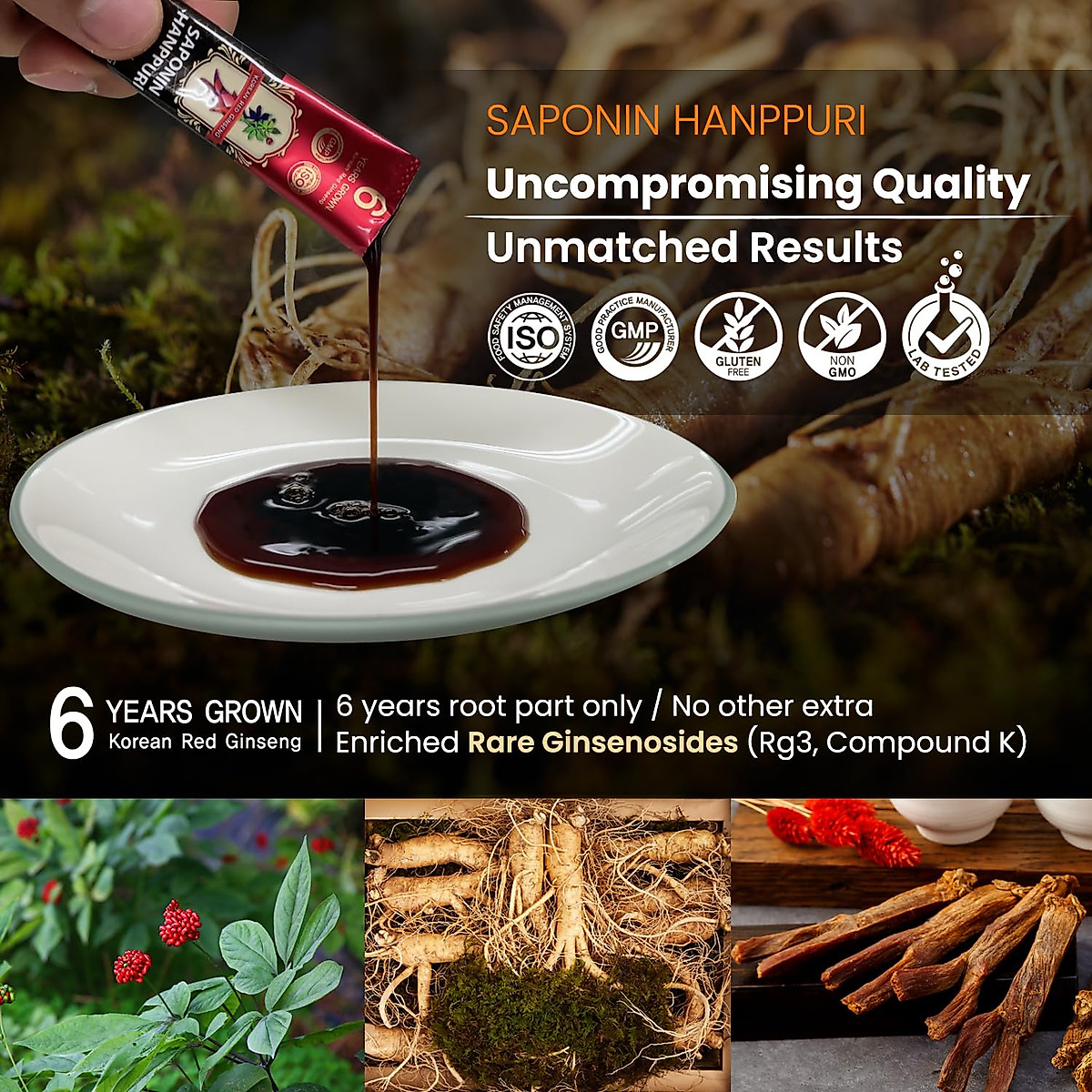 BTGIN Korean Red Ginseng Extract 3000mg Everyday, Saponin Hanppuri, Immune Booster and Focus Supplement for Brain Enhancement with Ginsenoside Rg3, Panax Ginseng 6 Years Root, 30Packets in 1 Set