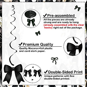 Bow Party Hanging Swirls Decorations, Black Bow Birthday Party Decortions, Coquette Birthday Party Bow Party Decorations for Tying The Knot Bridal Shower Bachelorette Bow Theme Party Decor