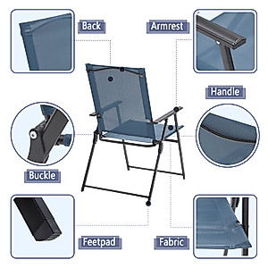 VICLLAX Patio Folding Chairs Set of 2, Outdoor Portable Sling Lawn Chairs for Camping Garden Pool Beach Yard, Dark Blue