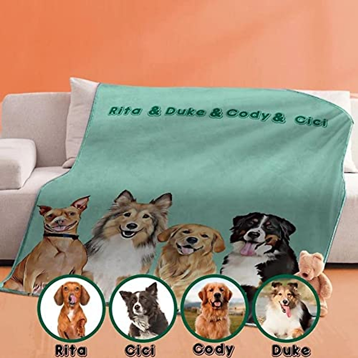 VEELU Personalized Dog Portrait Throw Blanket - Custom Blanket with Photo Text Name, Customized Flannel Fleece Blanket Picture Gift for Cat Pet Women Men Family Birthday