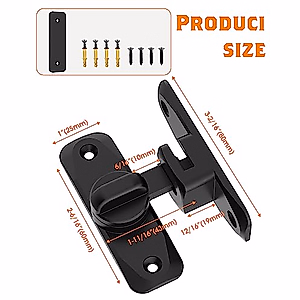 90/180 Degree Barn Door Lock, Small Flip Gate Latches Hardware, Door Security Sliding Door Latch Lock fo Cabinets, Barn Door, Bathroom, Gardenr Doors (Black-1Pc)