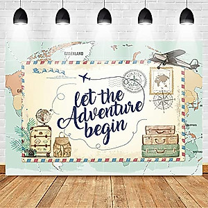 Mocsicka Adventure Awaits Backdrop World Map Let The Adventure Begin Baby Shower Party Decorations Photo Backdrops Global Travel Airplane Birthday Bridal Shower Photography Background (7x5ft)