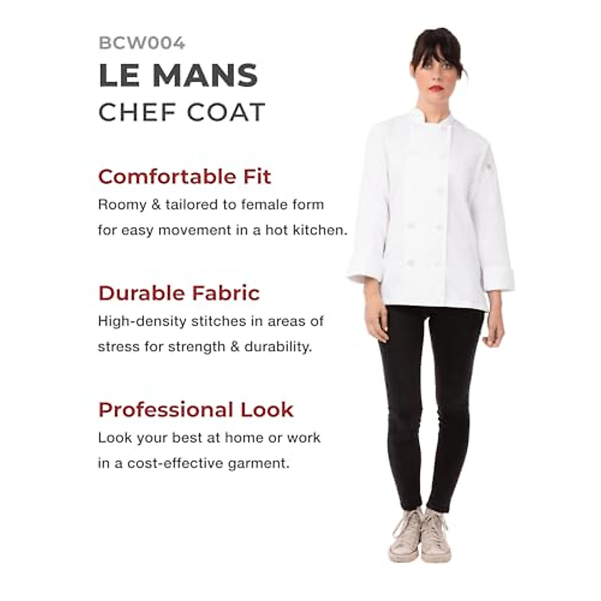 Chef Works Women's Le Mans Chef Coat, White, Large