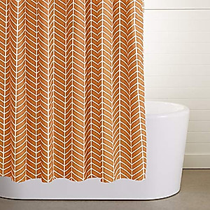 Amazon Basics Microfiber Terracotta Herringbone Printed Pattern Bathroom Shower Curtain - Terracotta Herringbone, 72 Inch