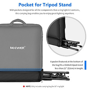 Neewer Photography Carrying Bag, Protective Case for 18" Ring Light and 21" Foldable Tripod Light Stand, 21"×21"/52×52cm, Durable Lightweight Nylon, Black