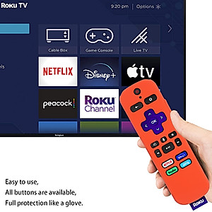 [2 Pack] Silicone Protective Case Compatible with Roku Voice Remote, Pinowu Anti-Slip Shockproof Remote Cover Compatible with Roku Express 4K+ 2021 Remote (Red+Blue)