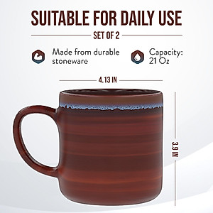 American Atelier Ceramic Glazed Jumbo Coffee Mugs | Set of 2 | Big Tea Mugs with Large Handle Design | Dishwasher and Microwave Safe | Made of Stoneware | 21oz (Mauve)