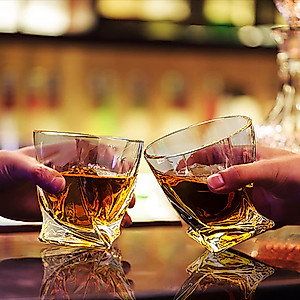 Almagic Whiskey Glasses Set of 2 (12oz), with Whiskey Stones and Velvet Bag, Birthday Day Gifts, Retirement Gifts, for Bourbon Tennessee Irish Scotch Whiskey Cocktail