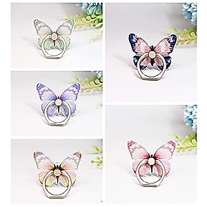 Ralcosuss Cute Butterfly Phone Ring Finger Holders, Cell Phone Ring Stands Mount Smartphone Kickstand for Desk 360 Degree Rotation(5Packs)