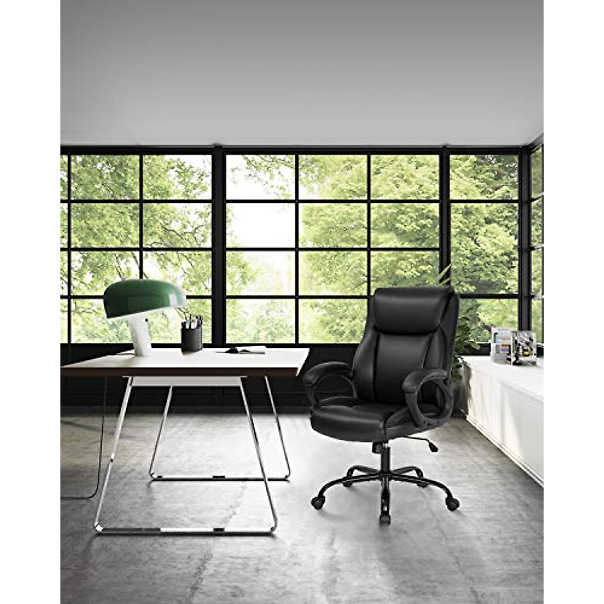 BestOffice Office Chair Computer Desk Chair PU-Padded Adjustable Exectuive High-Back Cushion Lumbar Support Chair with Armrest - Black