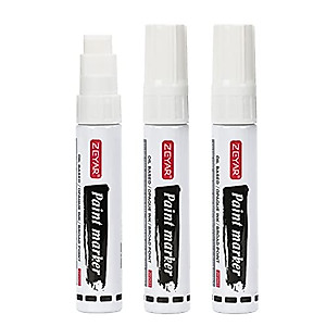 ZEYAR Paint Markers, Jumbo size, 15mm Felt Tip, Waterproof & Smear Proof Ink, Aluminum Barrel, Great on Paper, Plastic, Wood, Rock, Metal and Glass for Permanent Marking (3 White Color)