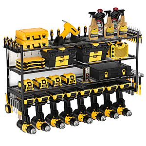 Hocookeper 4 Layer Power Tool Organizer, 8 Drill Holder Wall Mount, Heavy Duty Cordless Drill Holder Rack, Power Tools Storage Rack for Garage Organization, Workshop