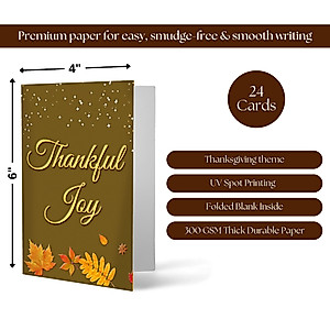Mie Creations Thanksgiving Cards with Envelopes, 24 Bulk Assorted Fall Harvest Season Greeting Cards UV Spot, 4 Designs, Boxed Set Giving Thanks Gratitude notecards for Family, Friends- 4x6 inches