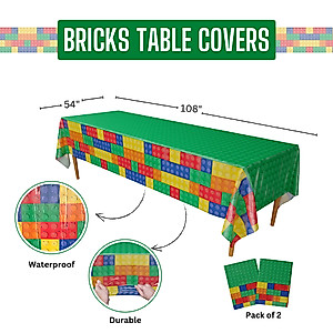 Building Block Deluxe Party Supplies Pack (137 Pieces for 16 Guests) - Brick Party Supplies, Gamer Birthday Decorations, Gamer Party Supplies , Blocks Party Decor, Brick Birthday, Blue Orchards