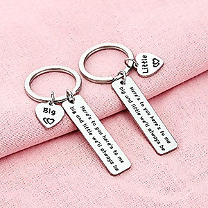 PENQI Big Little Sorority Gift Big Little Set of 2 Keychain Here's To You Here's To Me Big And Little We'Ll Always Keychain Big Little Gift for Greek Sorority (silver- Big Little)