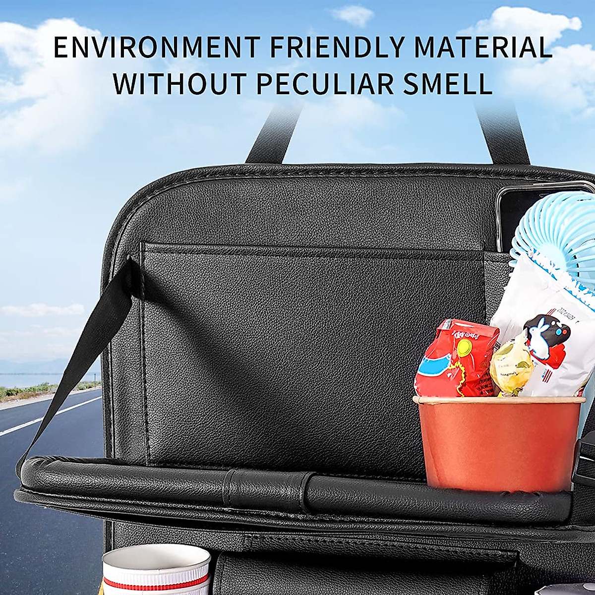 Can Backseat Car Organizer, Protector Kick Mats Table Tray Foldable Dining Table with Tablet Holder Travel Accessories Organizer 1 Pack