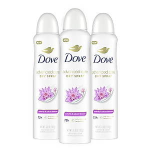 Dove Advanced Care Antiperspirant Deodorant Spray Waterlily & Sakura Blossom 3 Count Moisturizing for After-Shaving Care 72-hour that boost skin's ceramide levels for Soft Underarms 3.8 oz