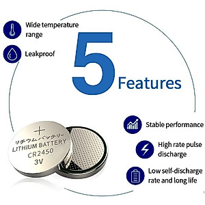 Cotchear 5pcs/Pack CR2450 Coin Battery 550mAh 3V CR 2450 Button Cell Batteries ECR2450 KCR2450 5029LC LM2450 3V Battery for Car Key Remote