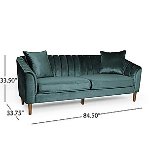 Christopher Knight Home Susan Velvet 3 Seater Sofa, Teal + Dark Brown