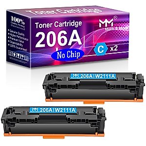 MM MUCH & MORE Compatible Toner Cartridge Replacement for HP W2112A 206A 206X W2112X to use for HP Color Pro MFP M282nw M283cdw M283fdn M255dw M255nw Printers (Cyan, No Chip) 2-Pac