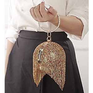 Sither Round Ball Handbag Purses for Women Evening Ball Handbag Purses Tassel Clutch Purses Shoulder Chain Bags for Party Prom Christmas Gift (gold color)