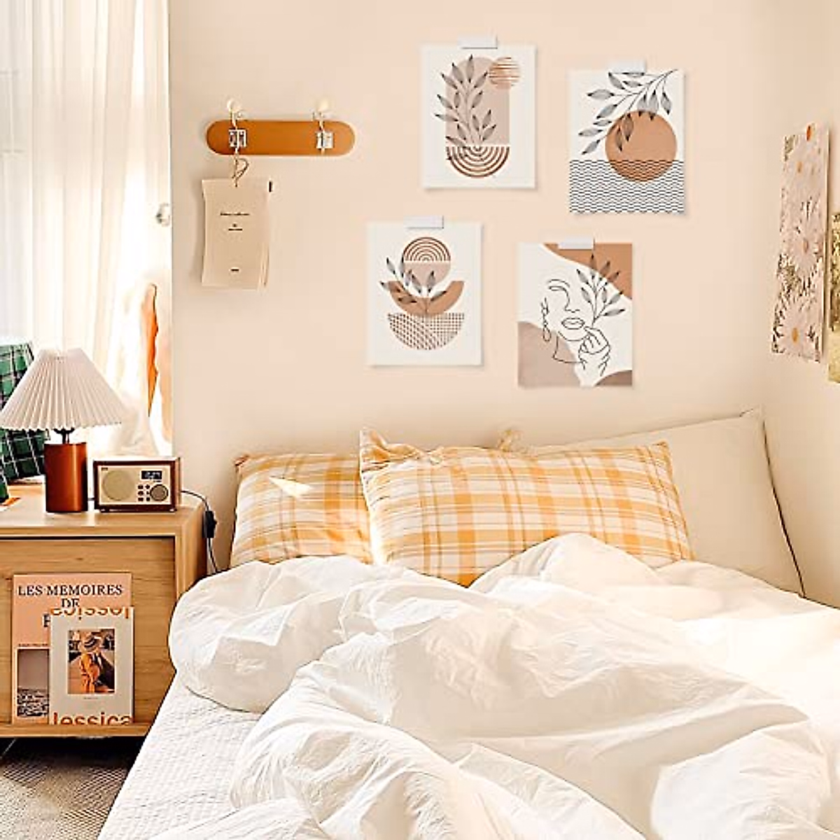 LIYAOLI Boho Neutral Wall Art Prints Line Art Posters for Room Aesthetic Unframed 11 x 14 Inch Set of 6 Minimalist Abstract Mid Century Modern Leaf Wall Decor for Bedroom Living room Office Decor