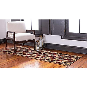 Unique Loom Barista Collection Modern, Rustic, Geometric, Squares, Urban, Warm Colors Area Rug, 2' 2" x 6' 0", Multi/Beige