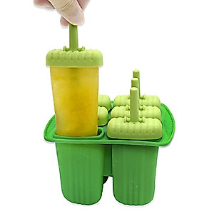 Silicone Popsicle Molds Shapes 6-Cavity Reusable Homemade Ice Pop Maker Molds with Lids, BPA Free & Easy Release, Green