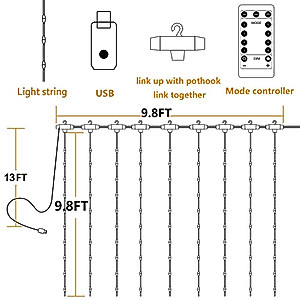 SVNOOC 300LED Fairy Curtain Lights USB Plug in 8 Modes Window Wall String Hanging Lights with Remote for Bedroom, Indoor, Outdoor, Weddings, Christmas, Party Decorations (Fairy White Cold)