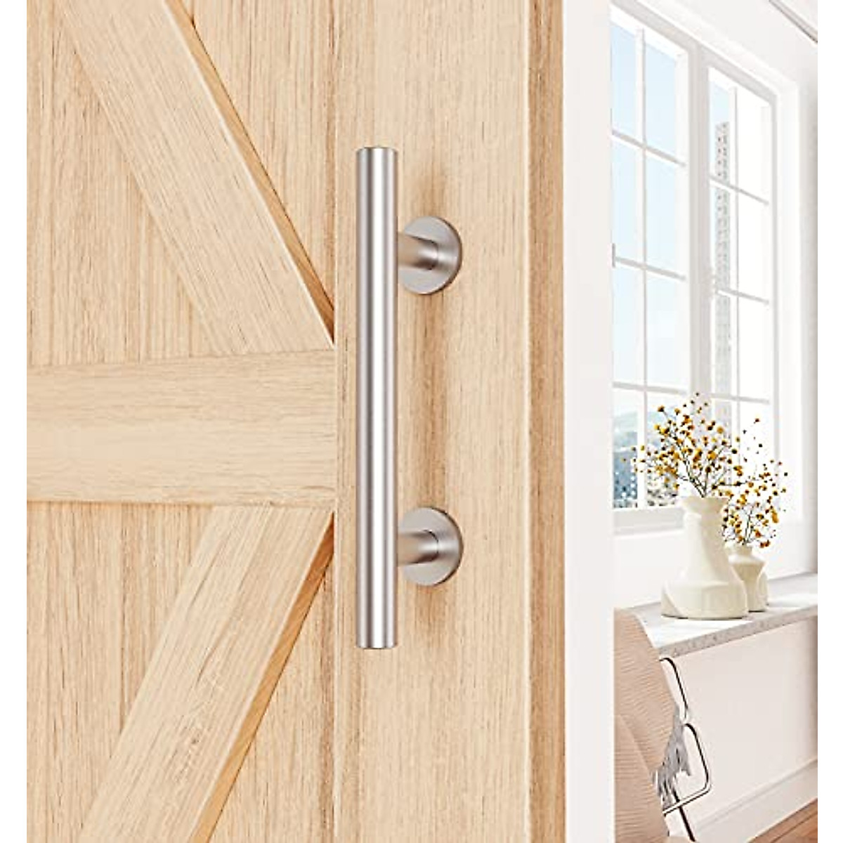 ZEKOO 12'' Sliding Barn Door Handle Hardware Two-Side Design Brushed Finish Stainless Steel Garden Gate Shed Pull Handle