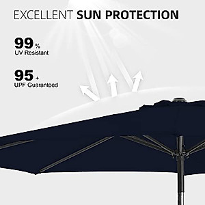 wikiwiki 9 FT Patio Umbrellas Outdoor Table Market Umbrella with Push Button Tilt/Crank,8 Sturdy Ribs, Fade Resistant Waterproof POLYESTER DTY Canopy for Garden, Lawn, Deck, Backyard & Pool