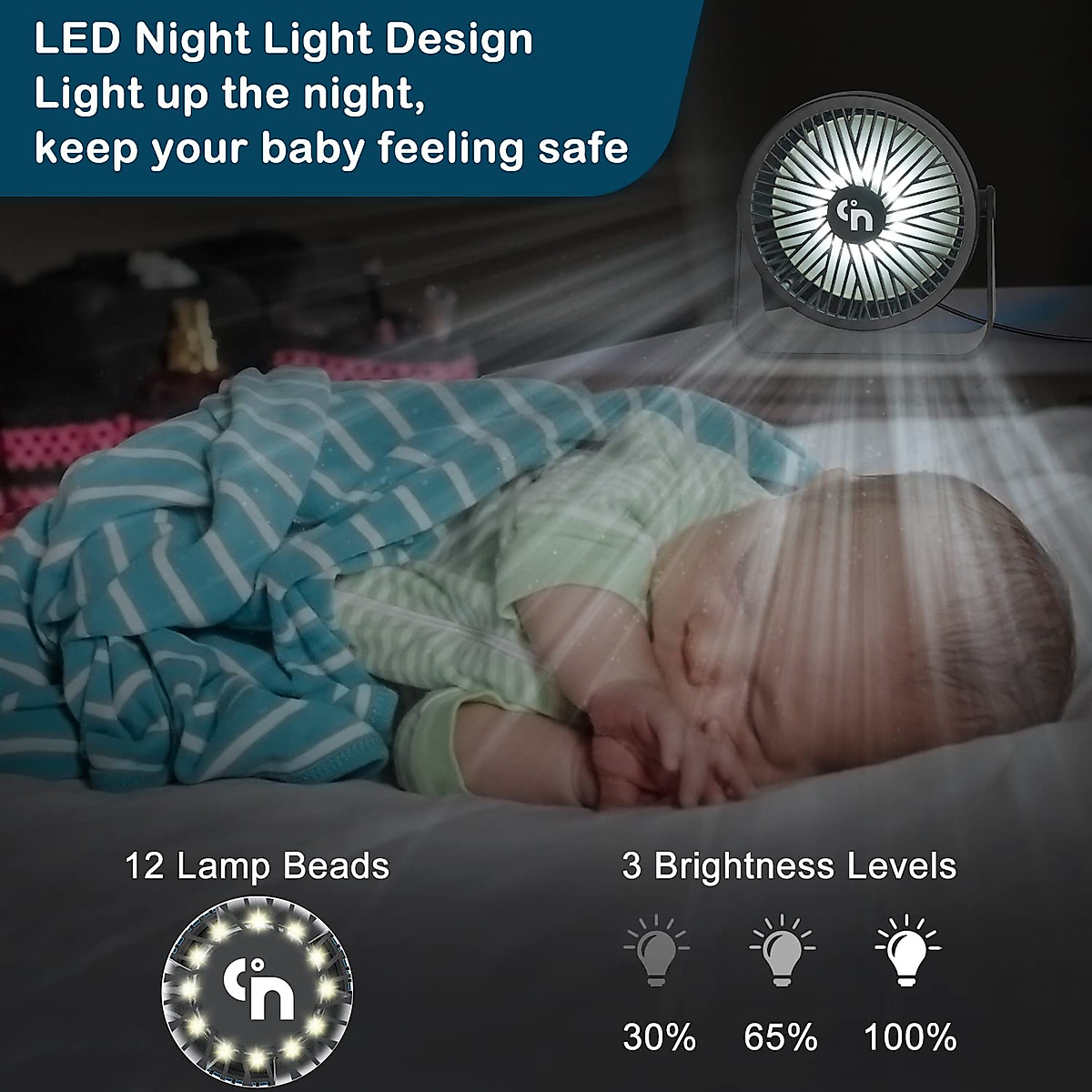 WayToLight 5.3 inch USB Desk Fan with LED Light, 3 Speeds, 360° Adjustment, Portable Mini Desktop Table Fan, Small Personal Cooling Fan for Home Office Outdoor, Black