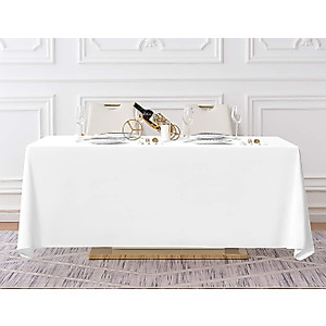 Surmente Tablecloth 90 x 132-Inch Rectangular Polyester Table Cloth for Weddings, Banquets, or Restaurants (White，10 Pack) ………