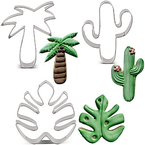 LILIAO Tropical Flamingo Cookie Cutter Set - 3 Piece - Palm Tree, Cactus and Tropical Monstera Leaf Biscuit Fondant Cutters - Stainless Steel