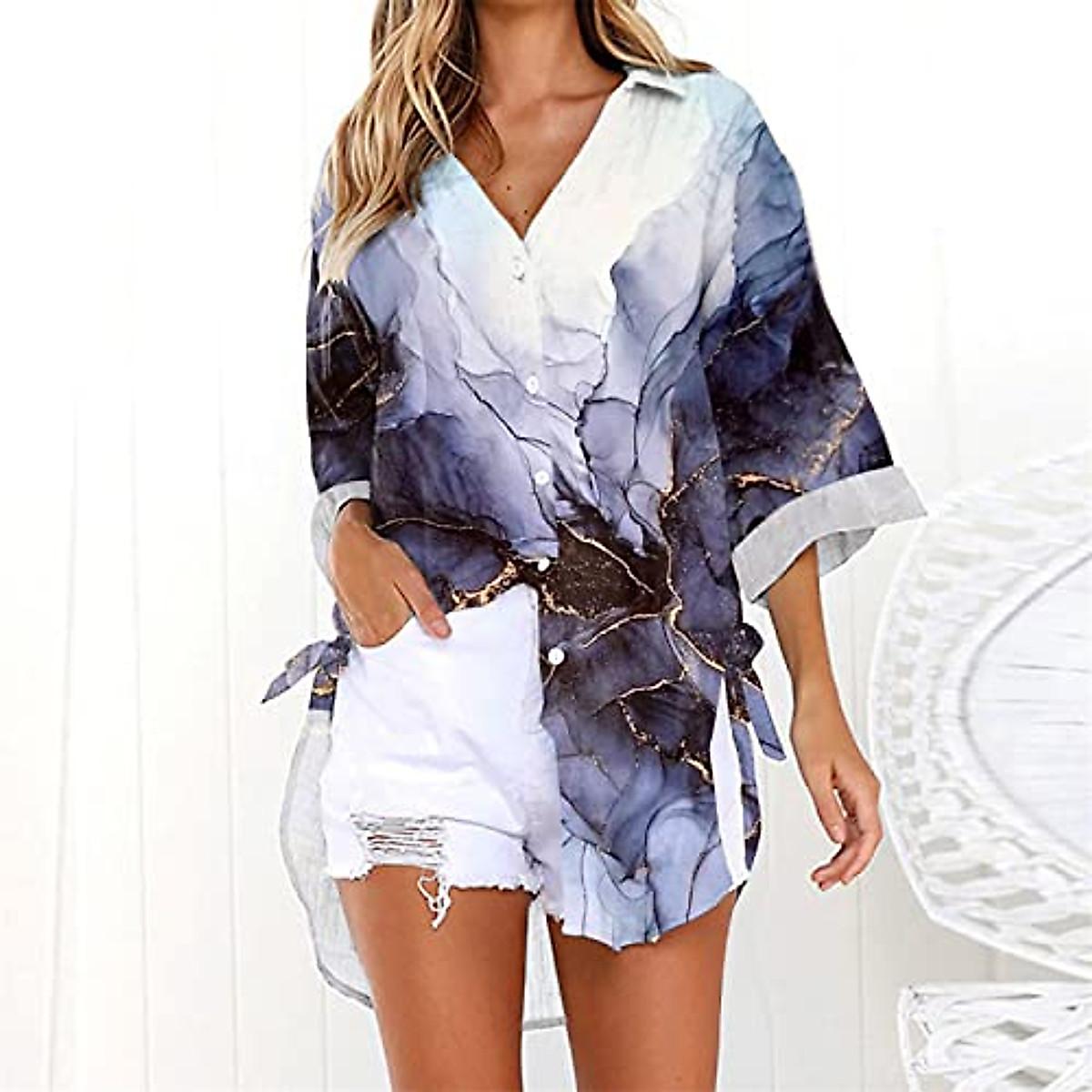 White Tunic Plus Kimono Tops for Women Clothing line for Women Womans Flannel Women Long Sleeve Waffle Knit Pullover Tops v Neck Button Shirts Blouses 3/4 Sleeve Blouses