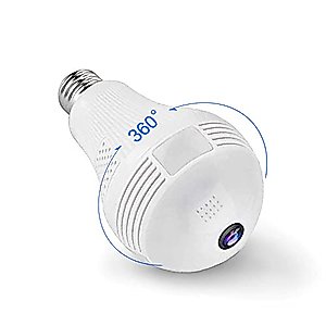 RUSFEIDA Smartbulb360 Security Camera, 360 Degree Panoramic Indoor/Outdoor Wireless IP WiFi Camera for Baby/Pet/Nanny/Elder/Home, Color Night Vision, Motion Detection, Two Way Talk, E27 Light Socket
