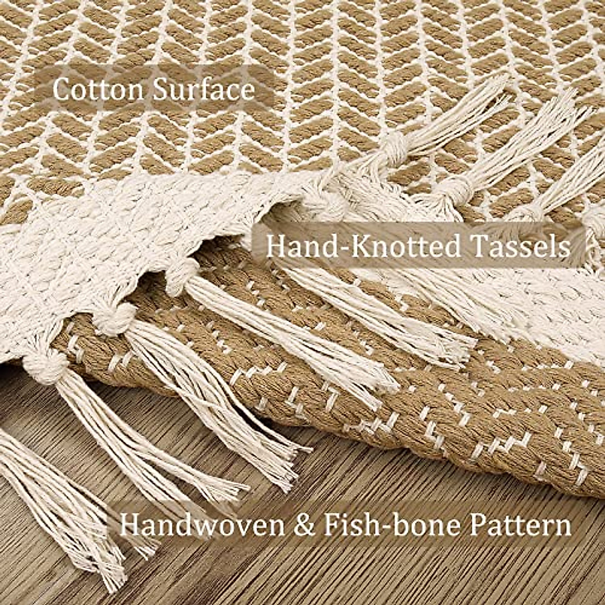 Lahome Boho Bathroom Rugs, Small 2x3 Front Door Mat Lightweight Kitchen Rug Woven Cotton Area Rug with Tassels, Farmhouse Non-Shedding Washable Throw Rug Low Pile Carpet for Entry Laundry, Khaki