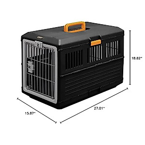 Iris Ohyama, Dog crate/Cage, Transport Box for Dogs, Cats, 2 Doors, Clips, and Safety Latch, Plastic (PP) BPA Free, L68.6 x W40.3 x H47.8 cm, Train, Car and Airplane, FC-670, Black