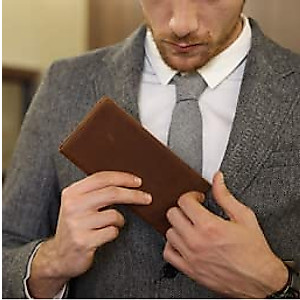 Kattee Men's Vintage Genuine Leather Long Wallet for Checkbook Credit Cards