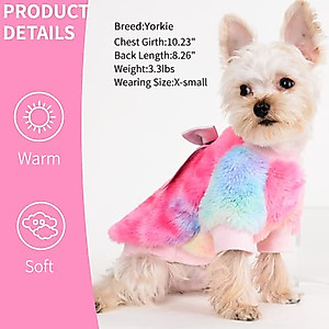 Pink Dog Sweater for Small Dogs Girl Tie Dye Female Dog Sweater Puppy Sweatshirts Doggie Sweaters Winter Dog Clothes Pet Cat Pup Warm Clothing Outfit for Yorkie Chihuahua Coat with Bow-Knot XS